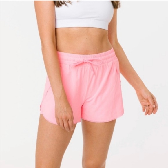 ZYIA | Shorts | Zyia Active Pink Flow Elastic Waist Drawstring Lined Running Shorts Sz Large ...